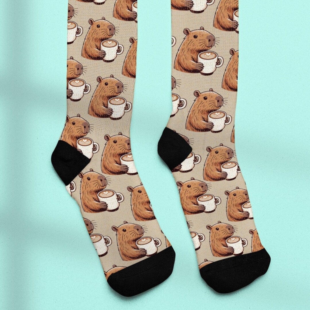 Cute Capybara Socks, Capybara Drinking Cappuccino Socks, Gift for Capybara Lover - Etsy