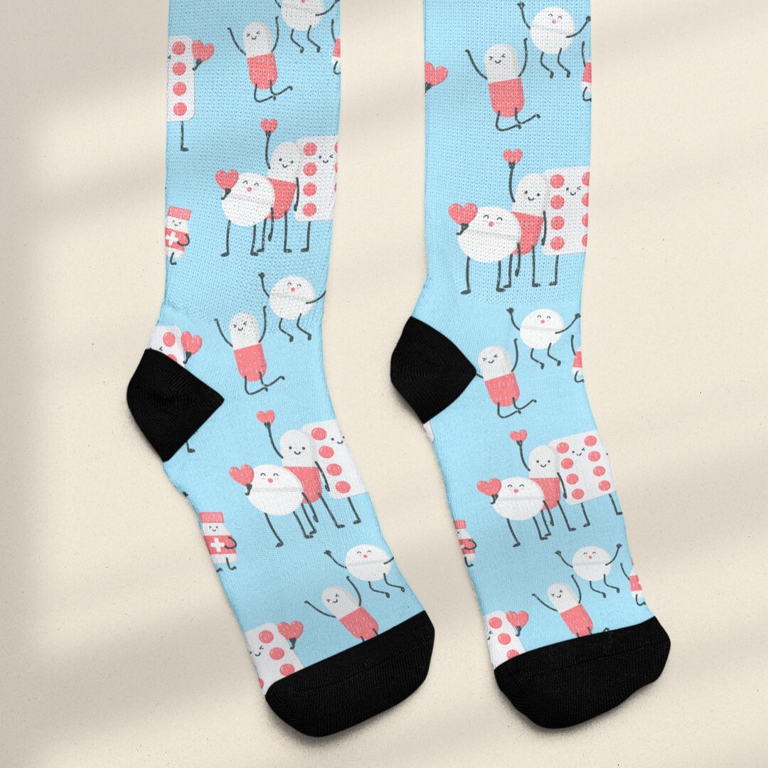 Happy Pill Pharmacist Socks, Unisex One Size Fits All Crew Length - Etsy
