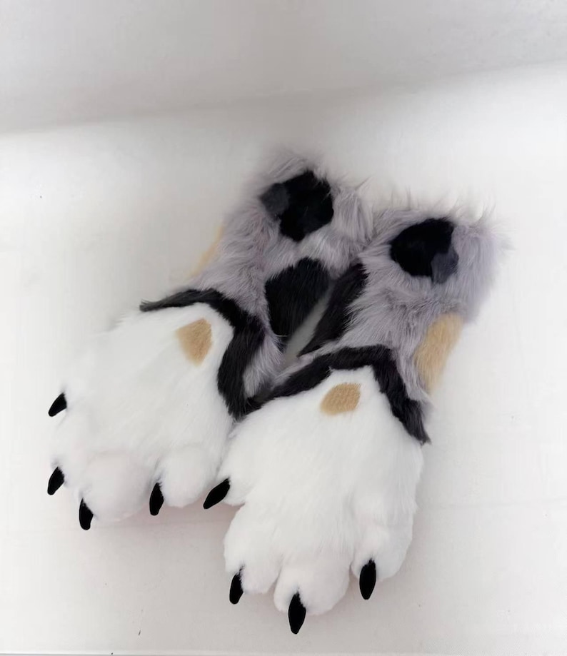 Snow Leopard Fursuit Paws | Custom Kemono Handpaws With Pink Pads ...