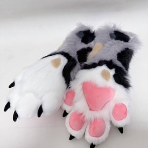 Snow Leopard Fursuit Paws | Custom Kemono Handpaws With Pink Pads ...