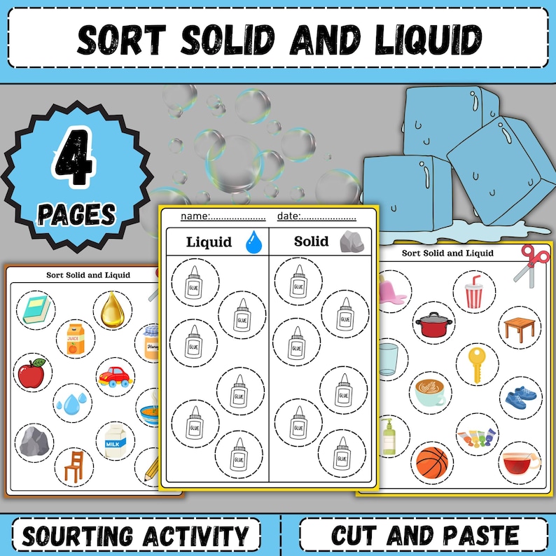 Sort Solid and Liquid | Matter Sorting Activity | Early Science Lesson ...