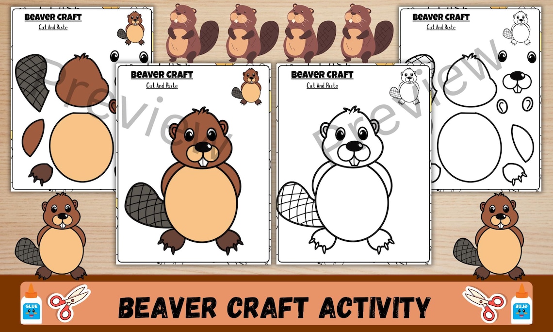 Beaver Cut and Paste Craft: Early Learning Activity (PDF) - Etsy