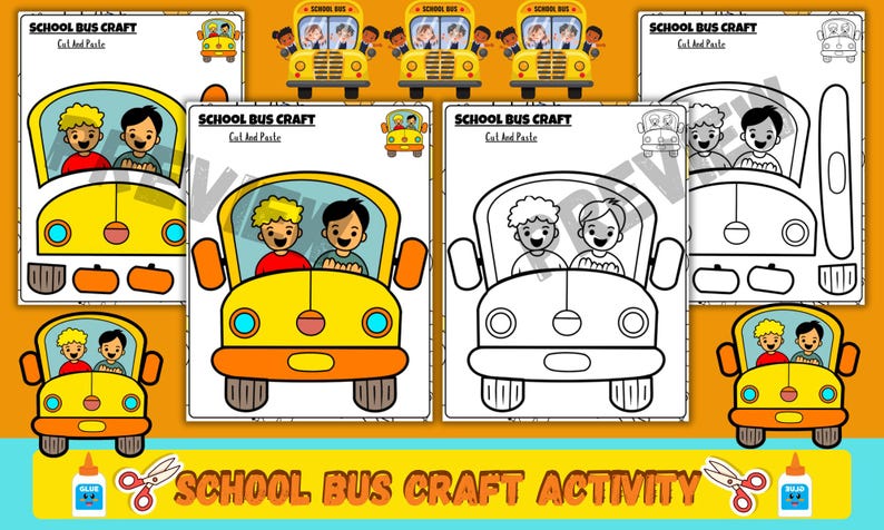 School Bus Cut & Paste Craft | Printable Activity for Kids - Etsy