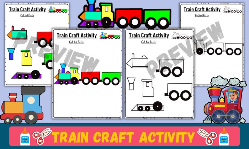 Train Cut and Paste Craft | Printable Activity (PDF) - Etsy
