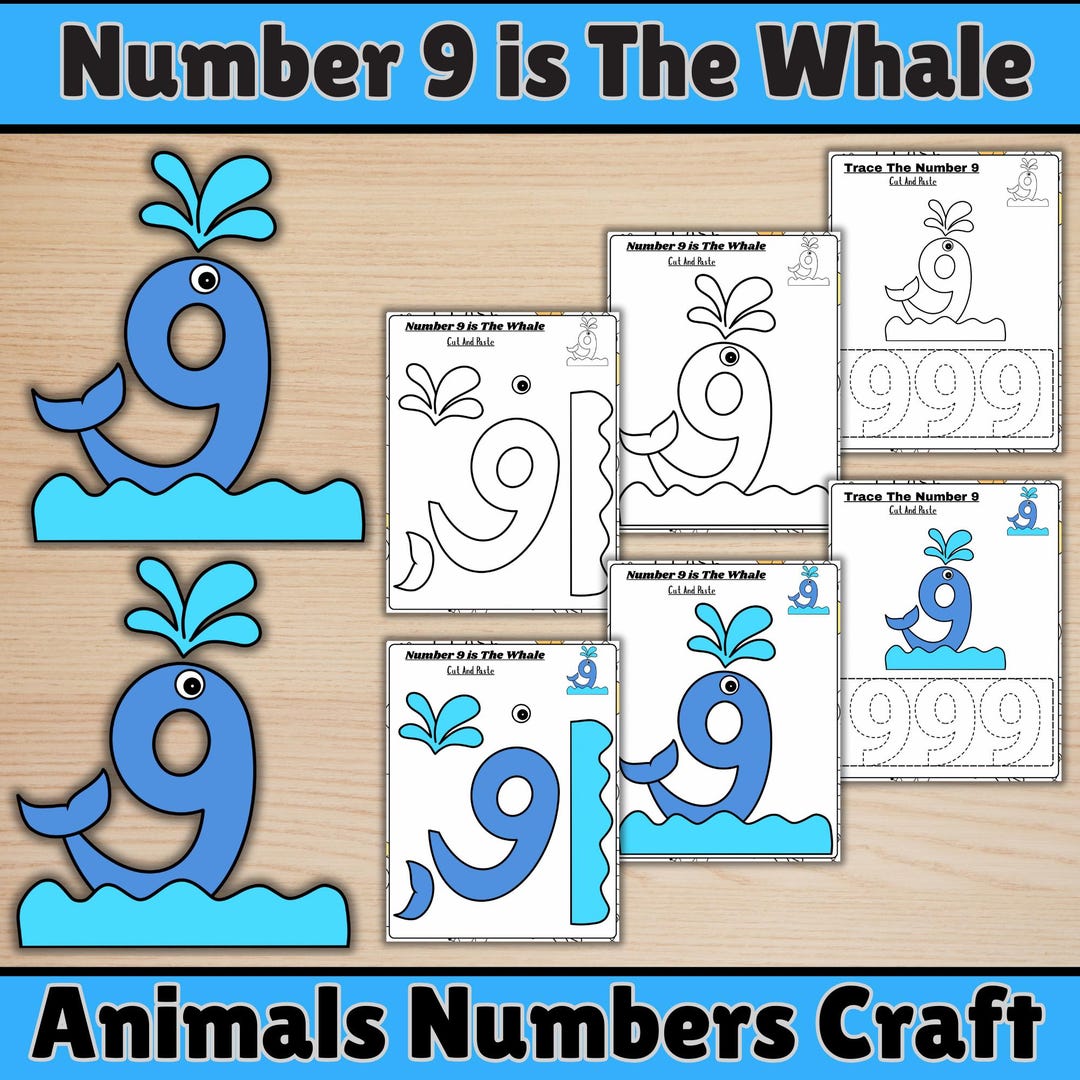 Number 9 Whale Craft | Fine Motor & Counting (digital Download) - Etsy