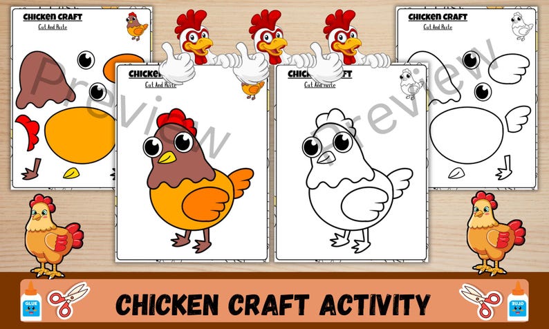 Chicken Craft | Farm Animal | Project Printable| Cut and Paste |E Arly ...