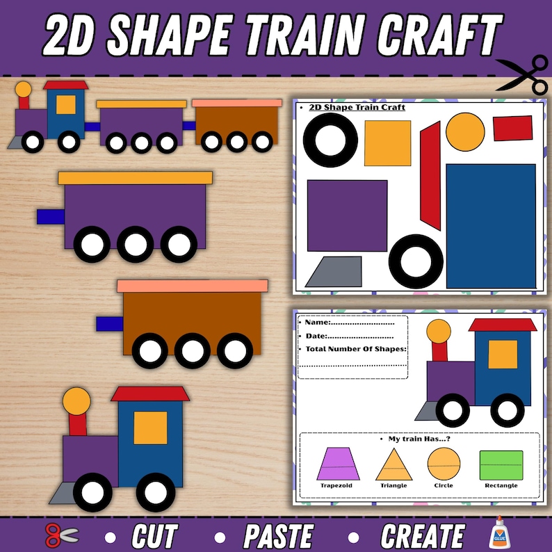 2D Shape Train Craft | Math Geometry Activity for Kids (PDF Pattern ...