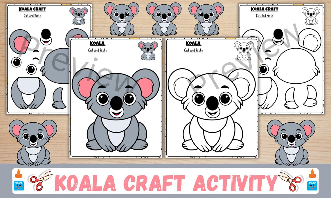 Koala Craft: Cut and Paste Animal Activity (PDF Pattern) - Etsy