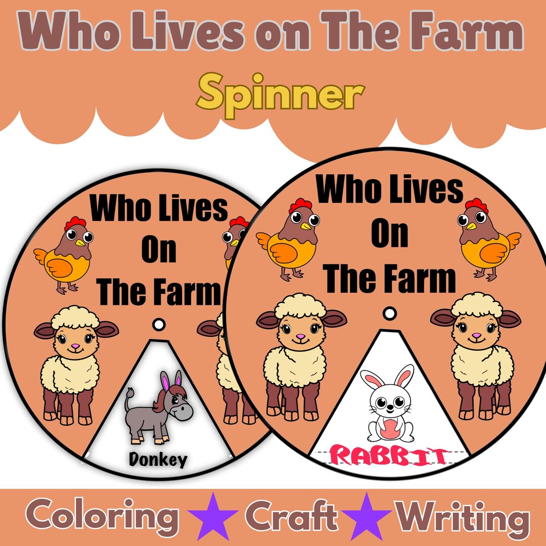 Farm Animals Spinner Craft | Coloring & Writing Activity (PDF) - Etsy