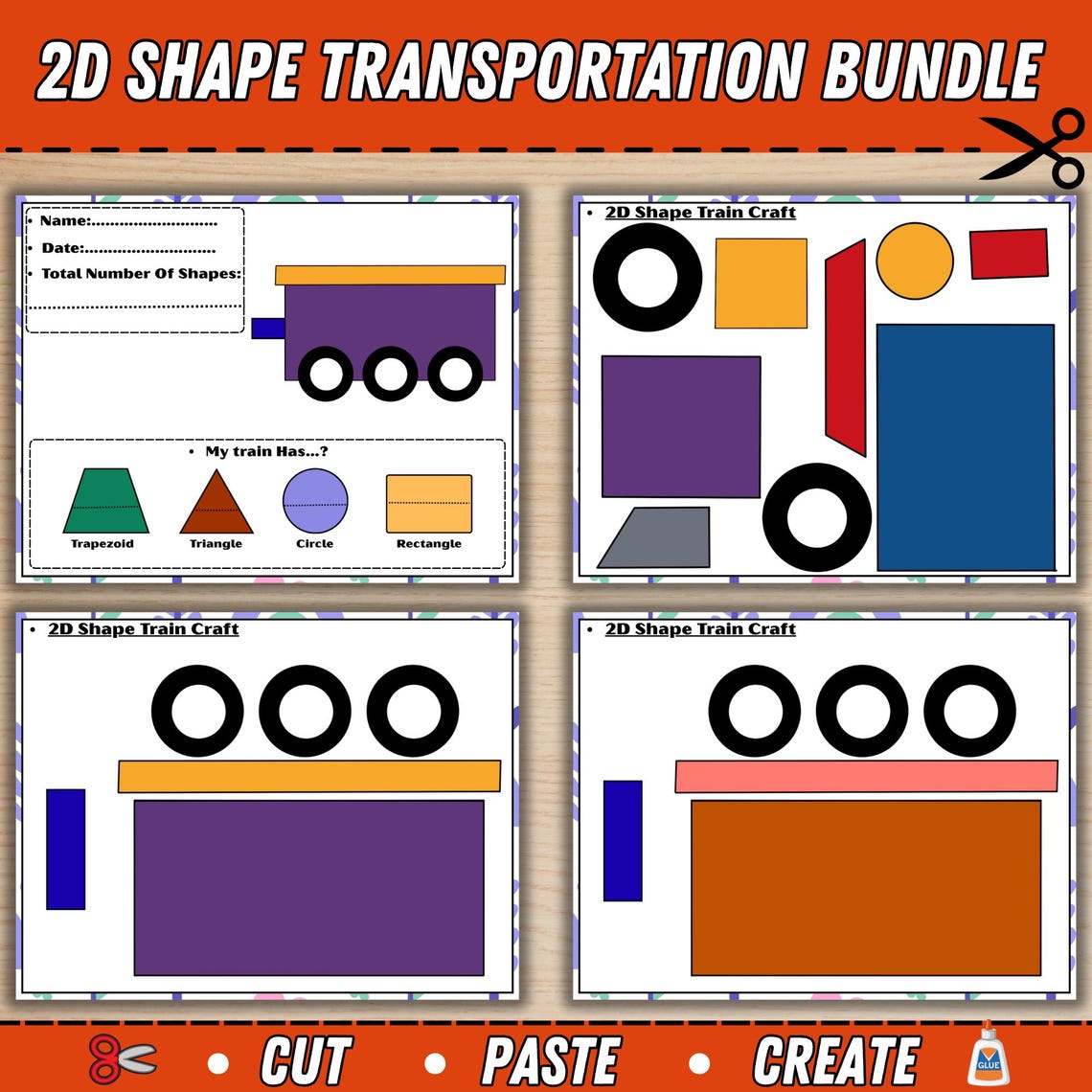 2D Shape Train Craft | Math Geometry Activity for Kids (PDF Pattern ...
