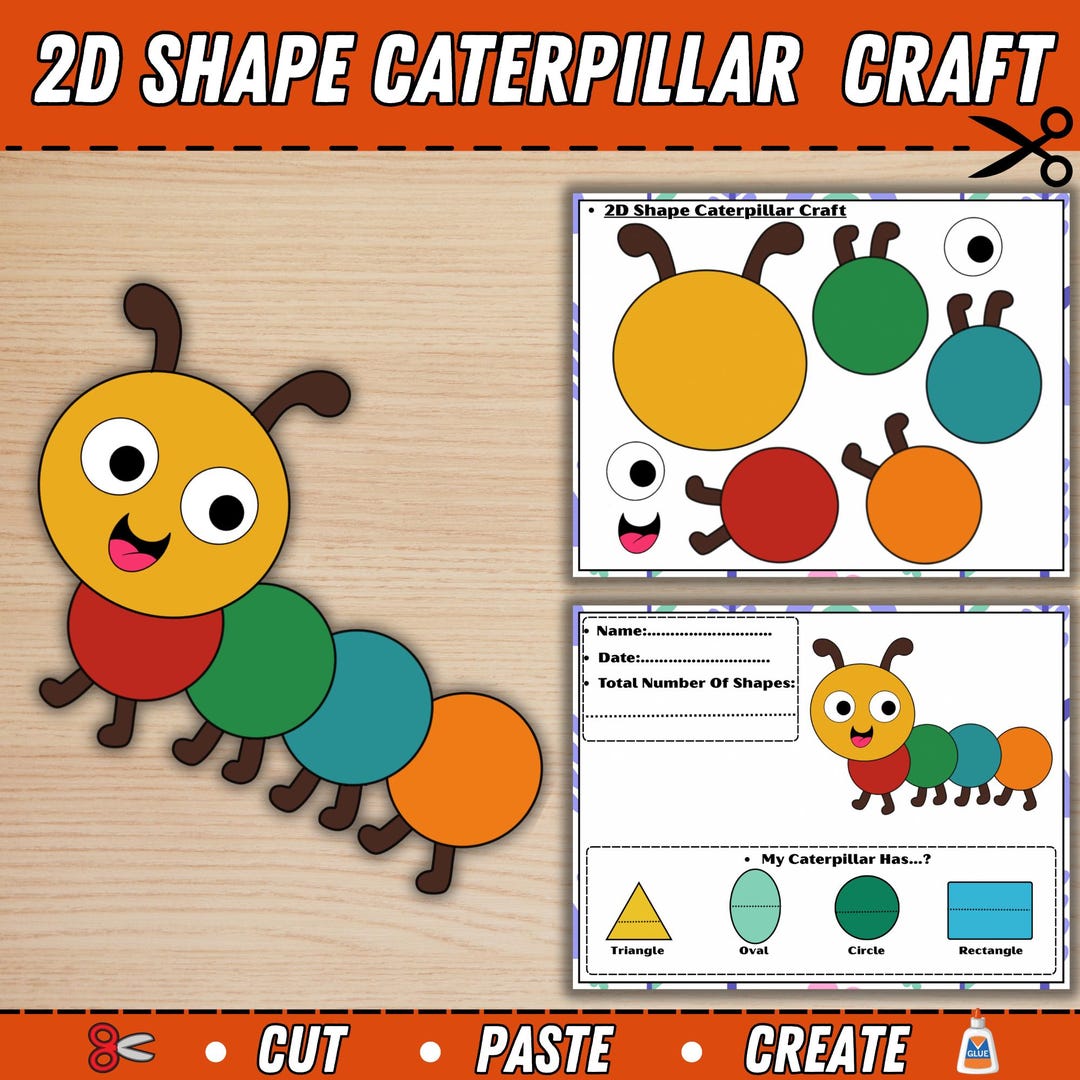 2D Shape Caterpillar Craft | Preschool, Kindergarten Math Centers (cut ...