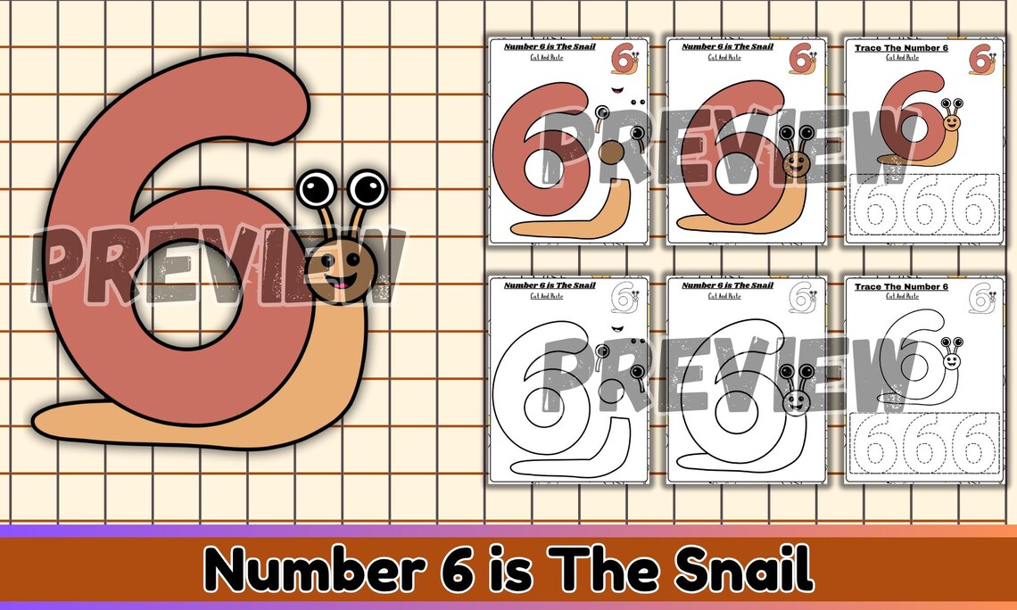 Number 6 Snail Craft: Fine Motor & Counting Activity (PDF) - Etsy