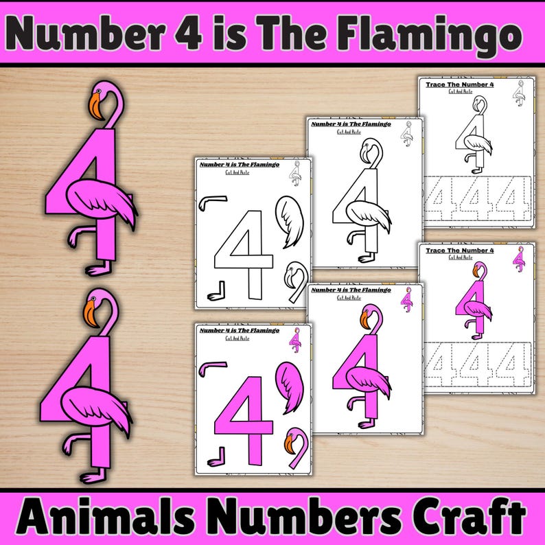 Flamingo Number 4 Craft Fine Motor Activity Pdf Etsy