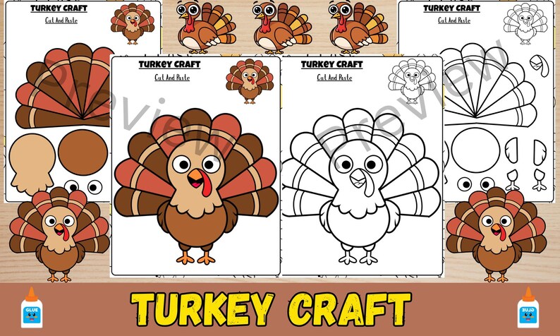 Turkey Craft | Holiday Activity | Cut & Paste Fine Motor Project - Etsy