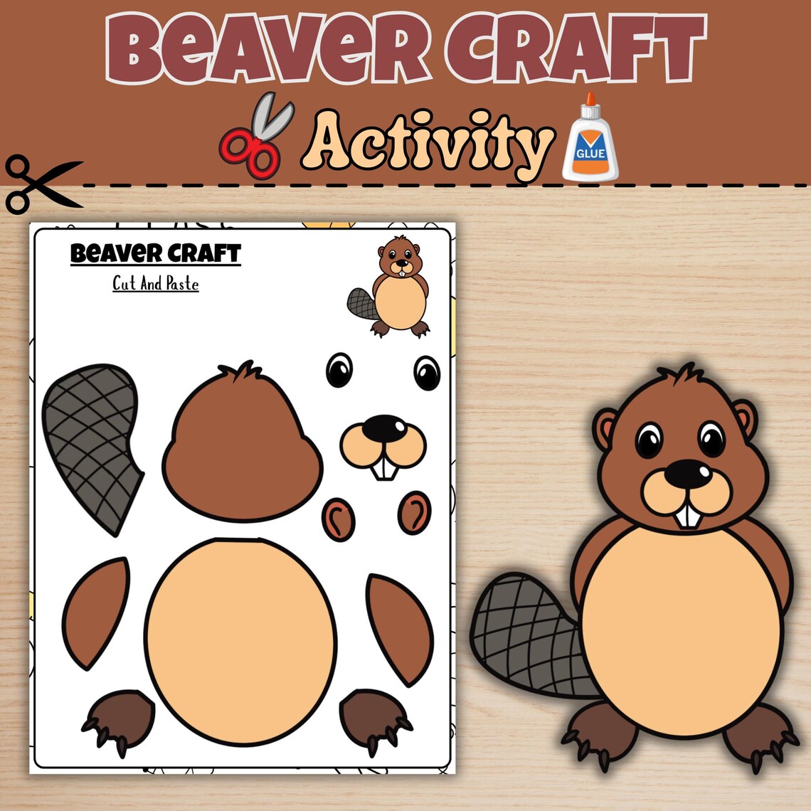 Beaver Cut and Paste Craft: Early Learning Activity (PDF) - Etsy