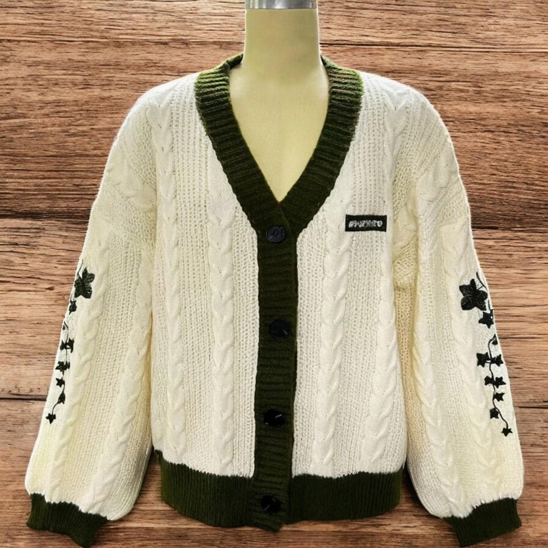 Green Debut Folklore Album Cardigan for Women, Butterfly Embroidered ...