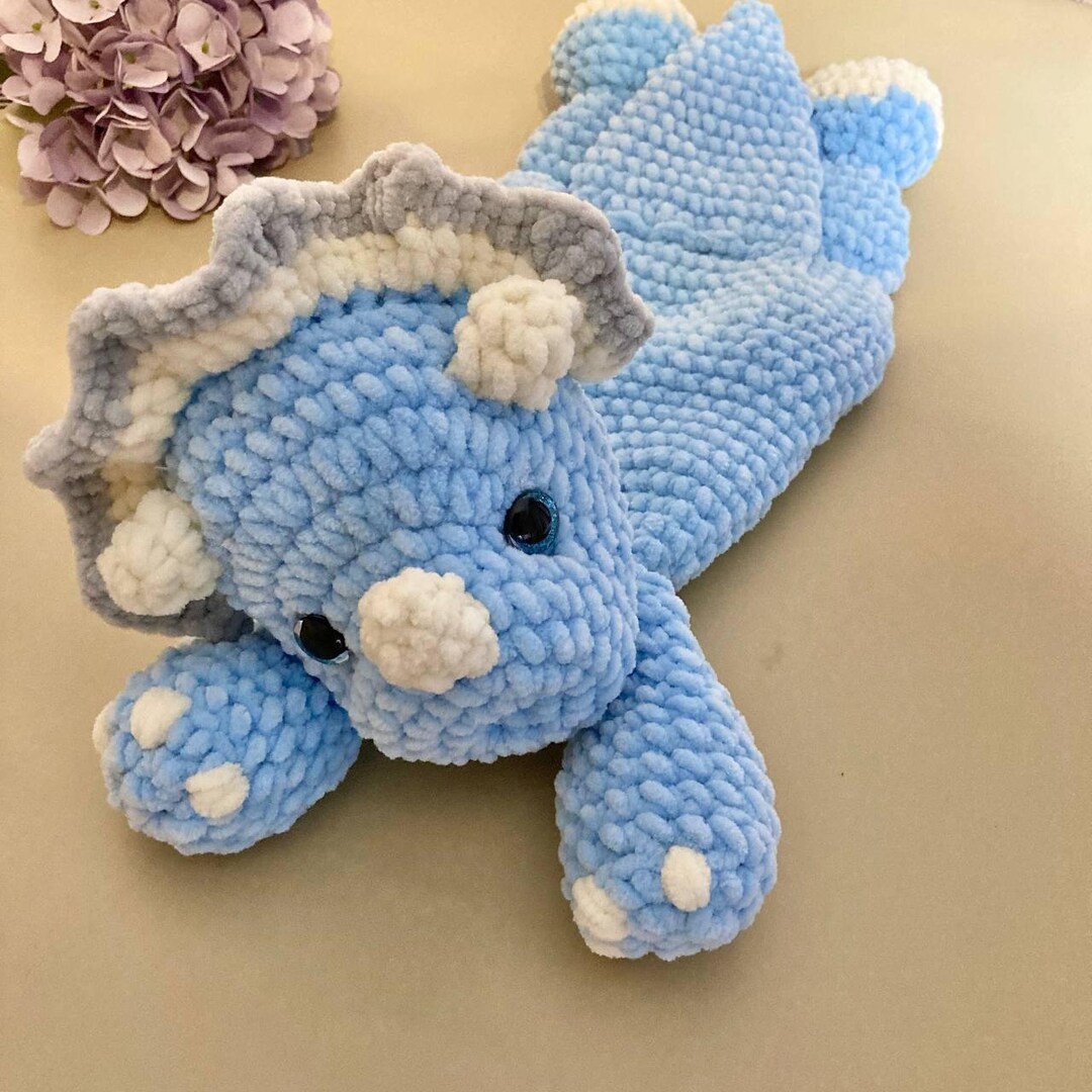 Crochet Triceratops Snuggler Pattern: Amigurumi Dinosaur Lovey (PDF ...