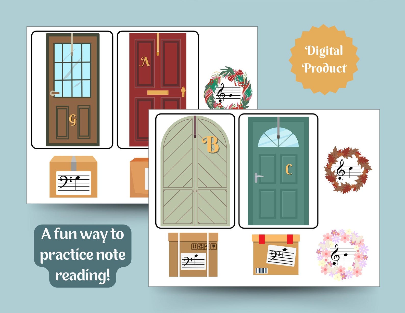 Door Matching Activity | Note Reading Activity | Bass Clef and Treble ...