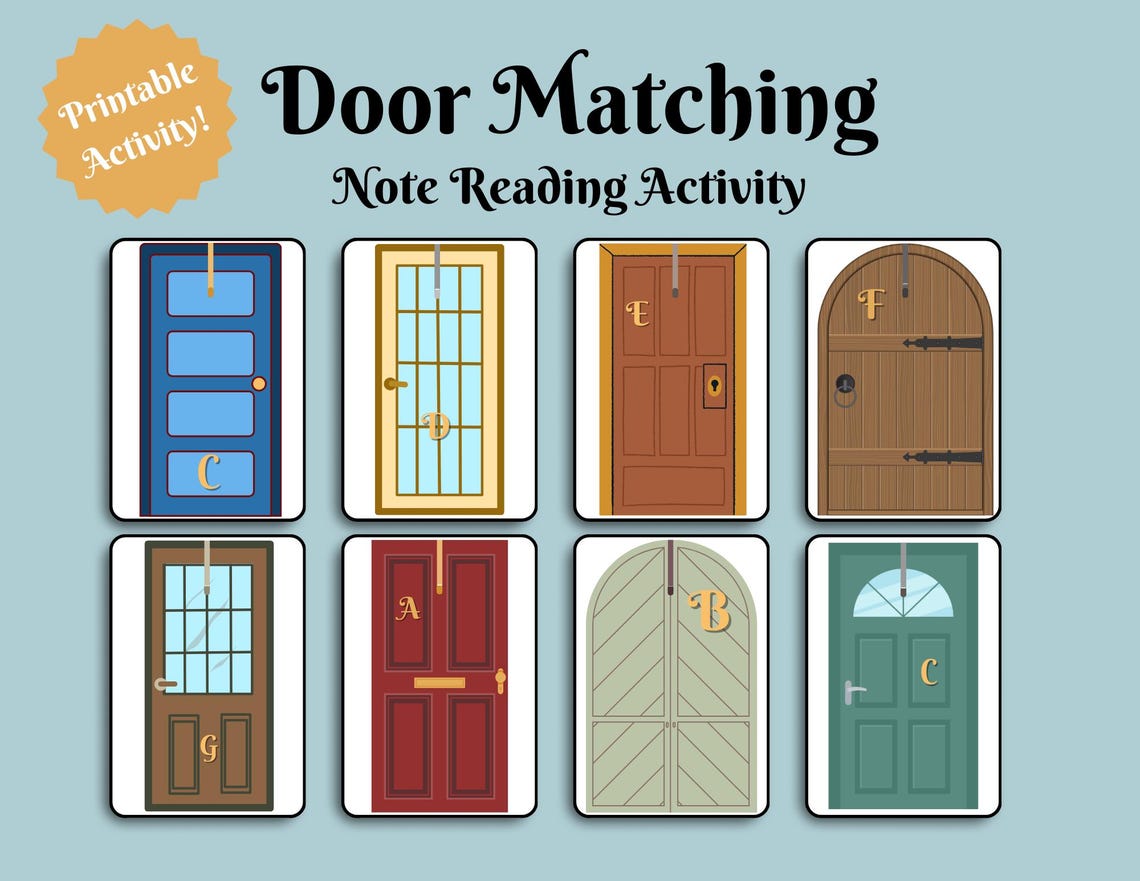 Door Matching Activity | Note Reading Activity | Bass Clef and Treble ...