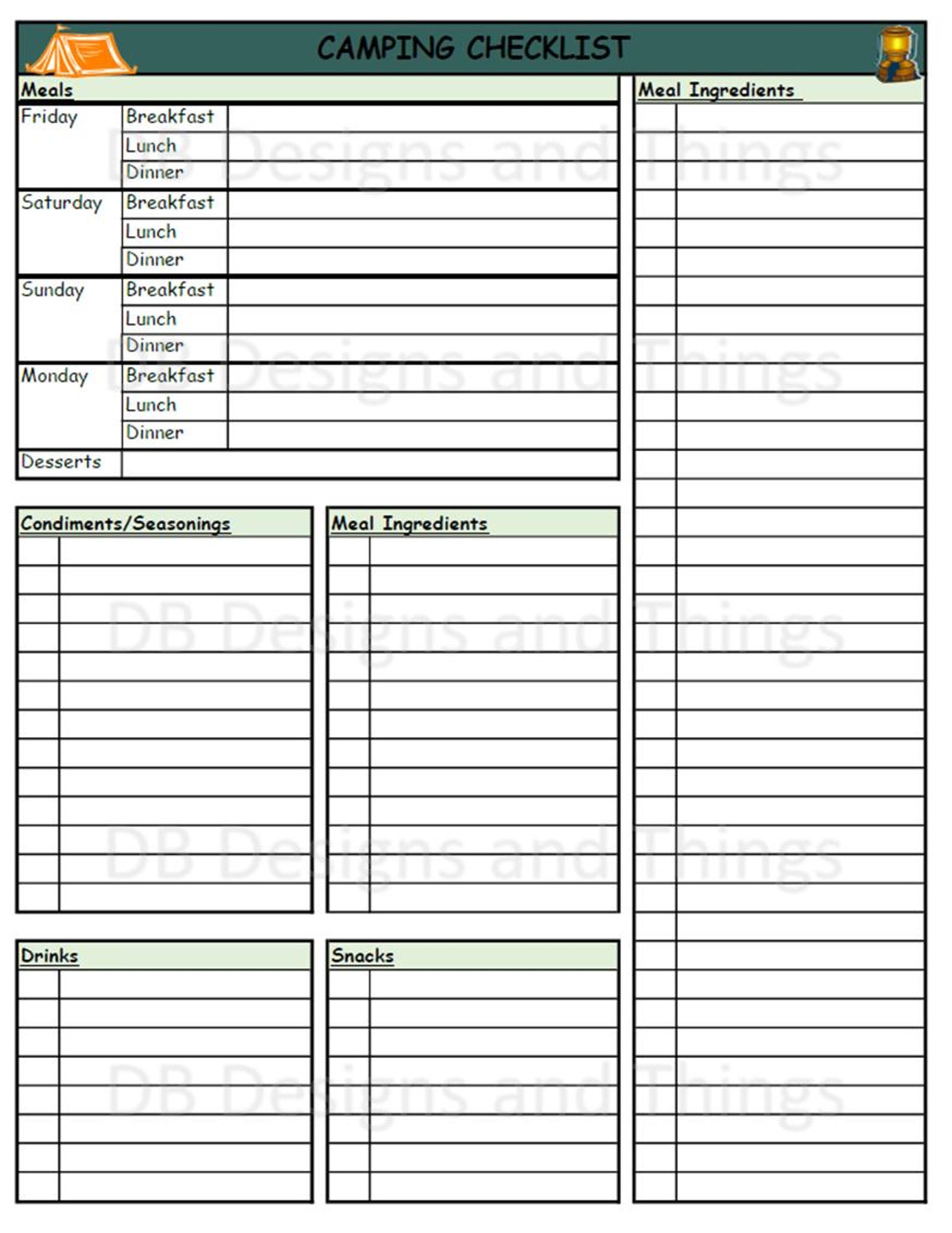 Camping Planner Checklist With FREE Coloring Page, Printable PDF ...