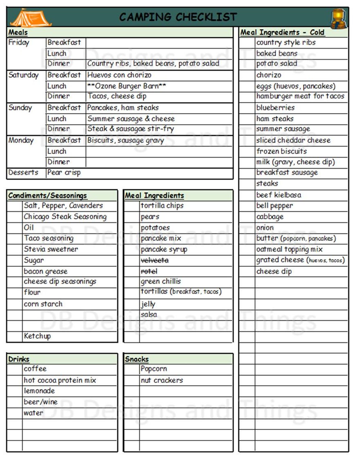 Camping Planner Checklist With FREE Coloring Page, Printable PDF ...