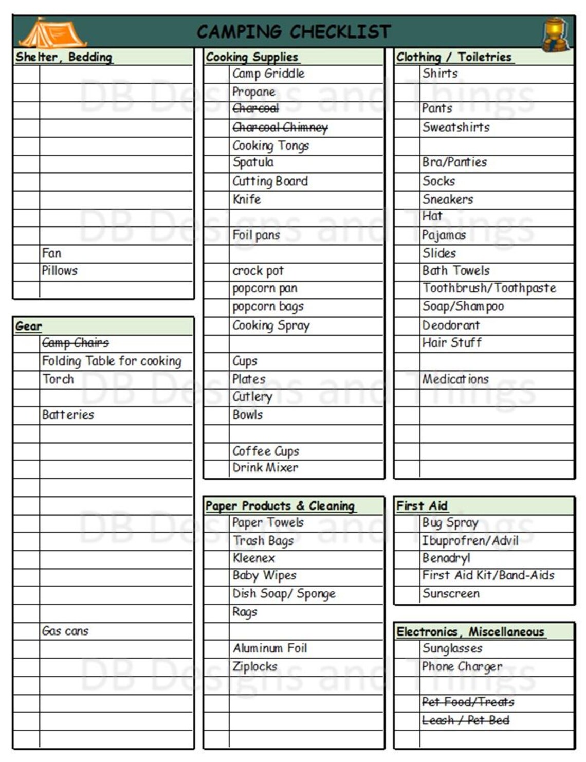 Camping Planner Checklist With FREE Coloring Page, Printable PDF ...