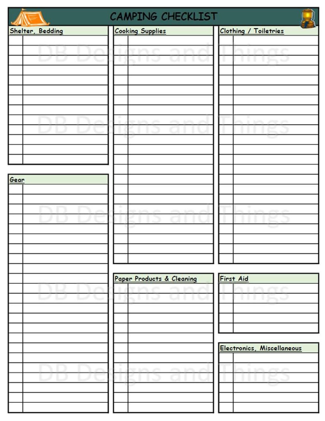 Camping Planner Checklist With FREE Coloring Page, Printable PDF ...