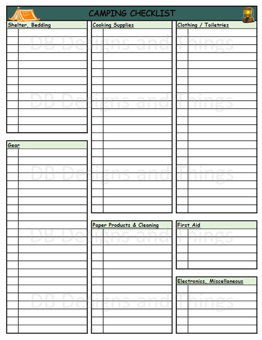Camping Planner Checklist With FREE Coloring Page, Printable PDF ...