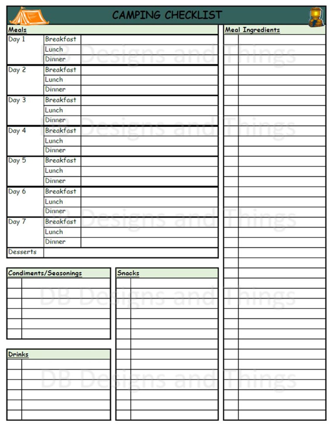 Camping Planner Checklist With FREE Coloring Page, Printable PDF ...