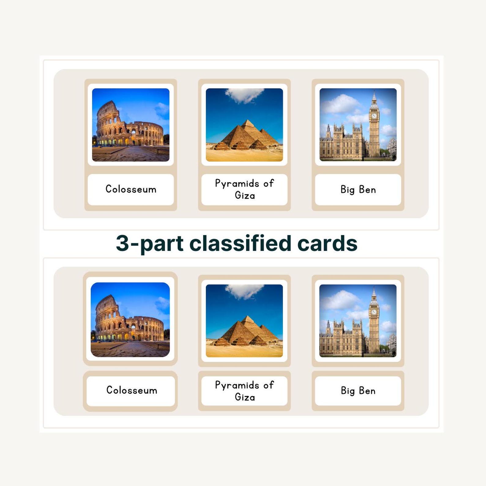The Montessori 3-part Classified Cards: Famous Landmarks. This PDF is a ...