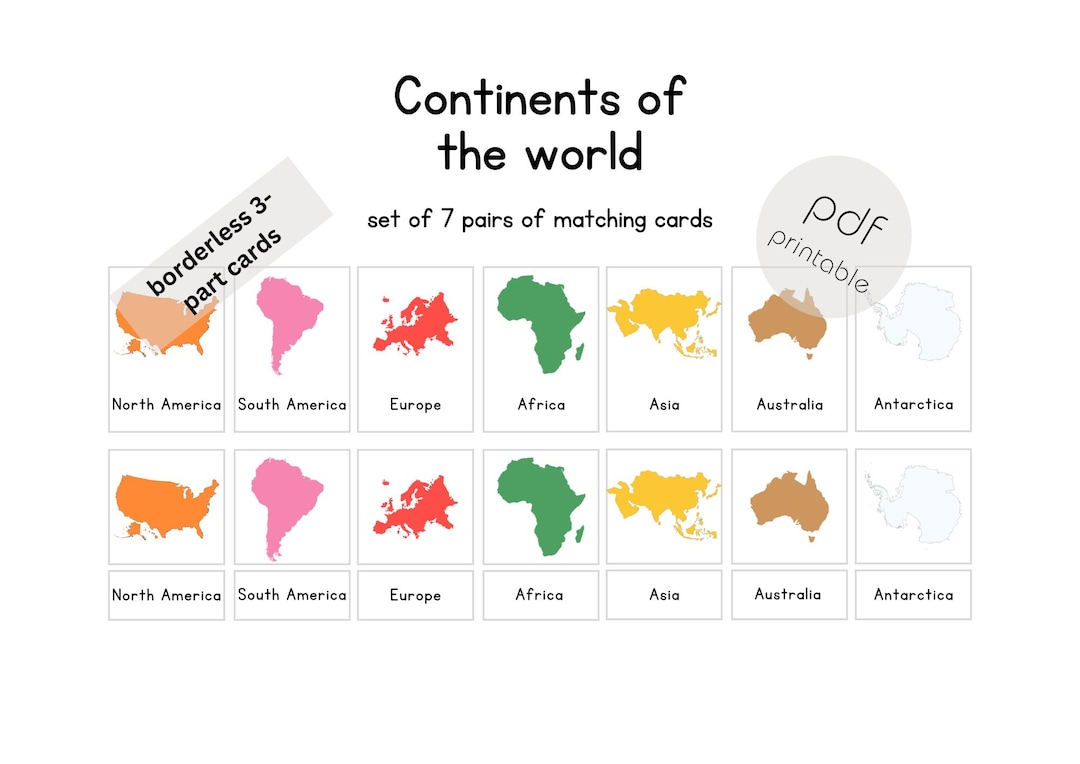 The Montessori 3-part Classified Cards: Continents. This PDF is a ...