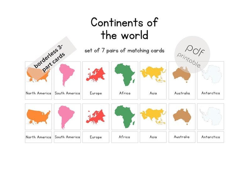 The Montessori 3-part Classified Cards: Continents. This PDF is a ...