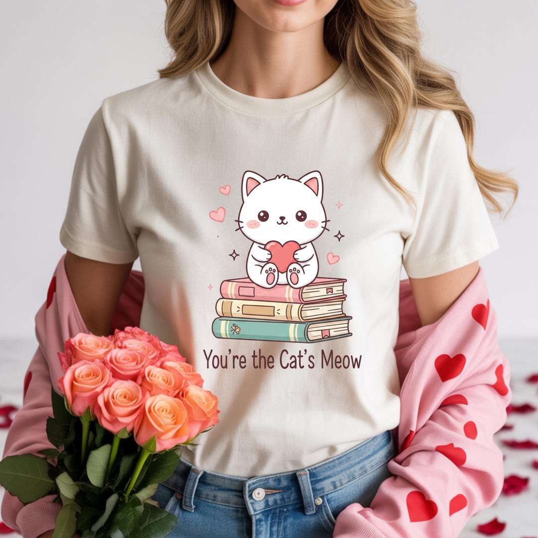 You’re the Cat’s Meow Shirt - Cat on Books Sweatshirt - Kawaii Kitten ...
