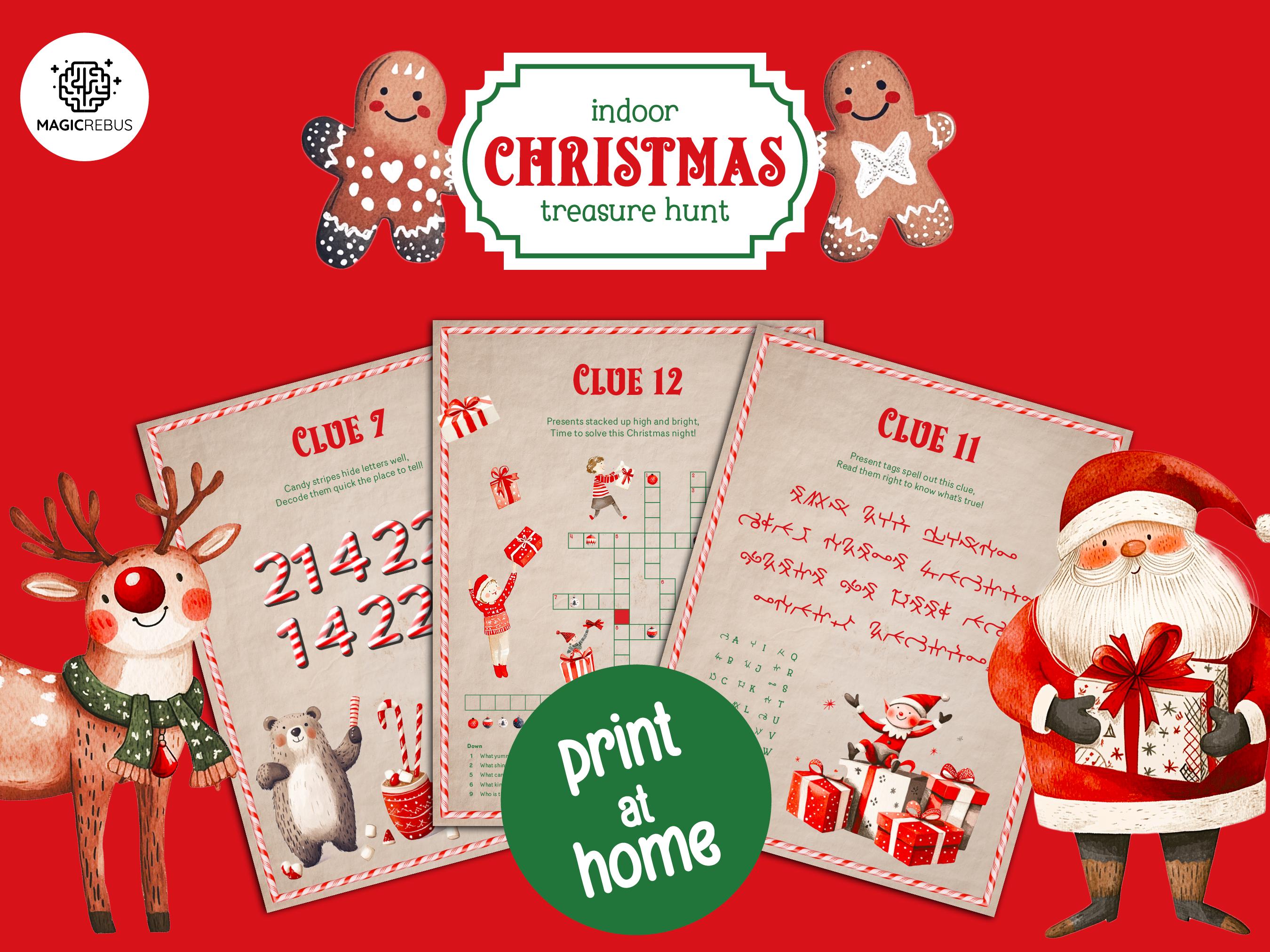 Christmas Treasure Hunt Clues for Kids, Holiday Scavenger Hunt, Indoor ...