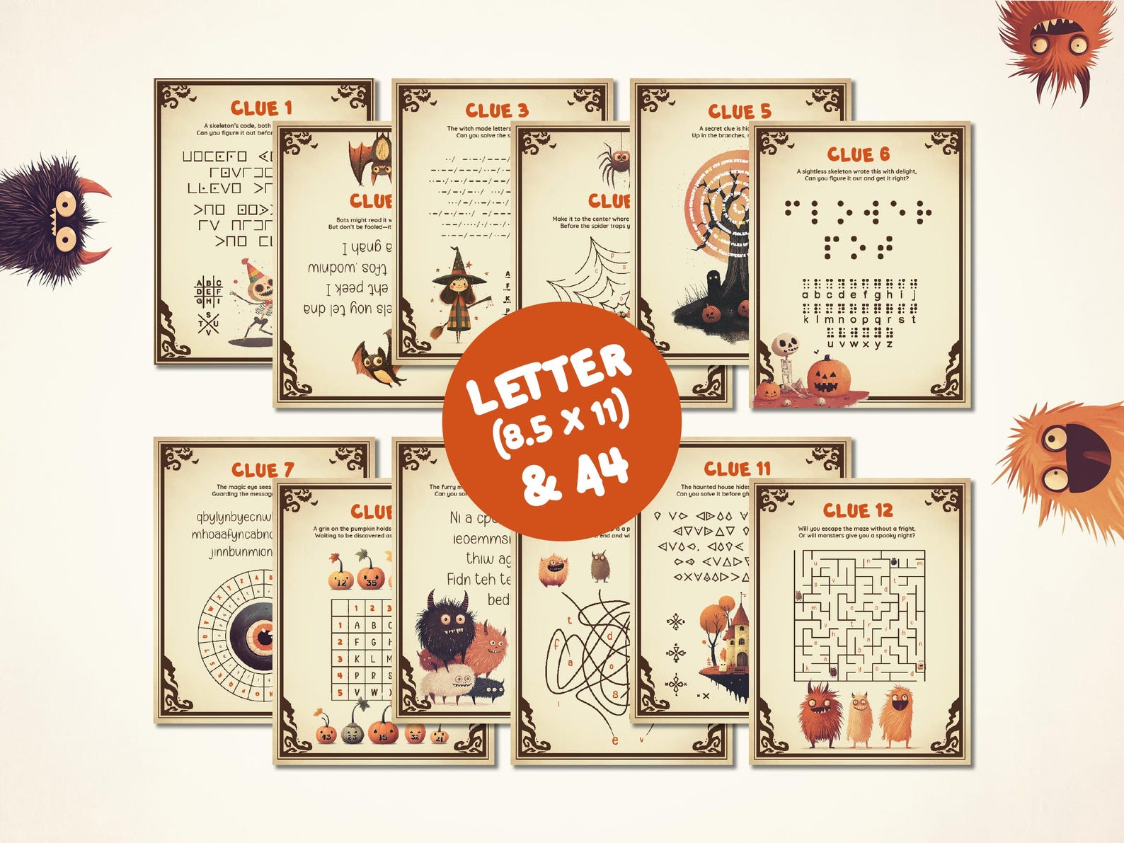 Halloween Treasure Hunt Clues, Monster Scavenger Hunt Clues, Indoor ...