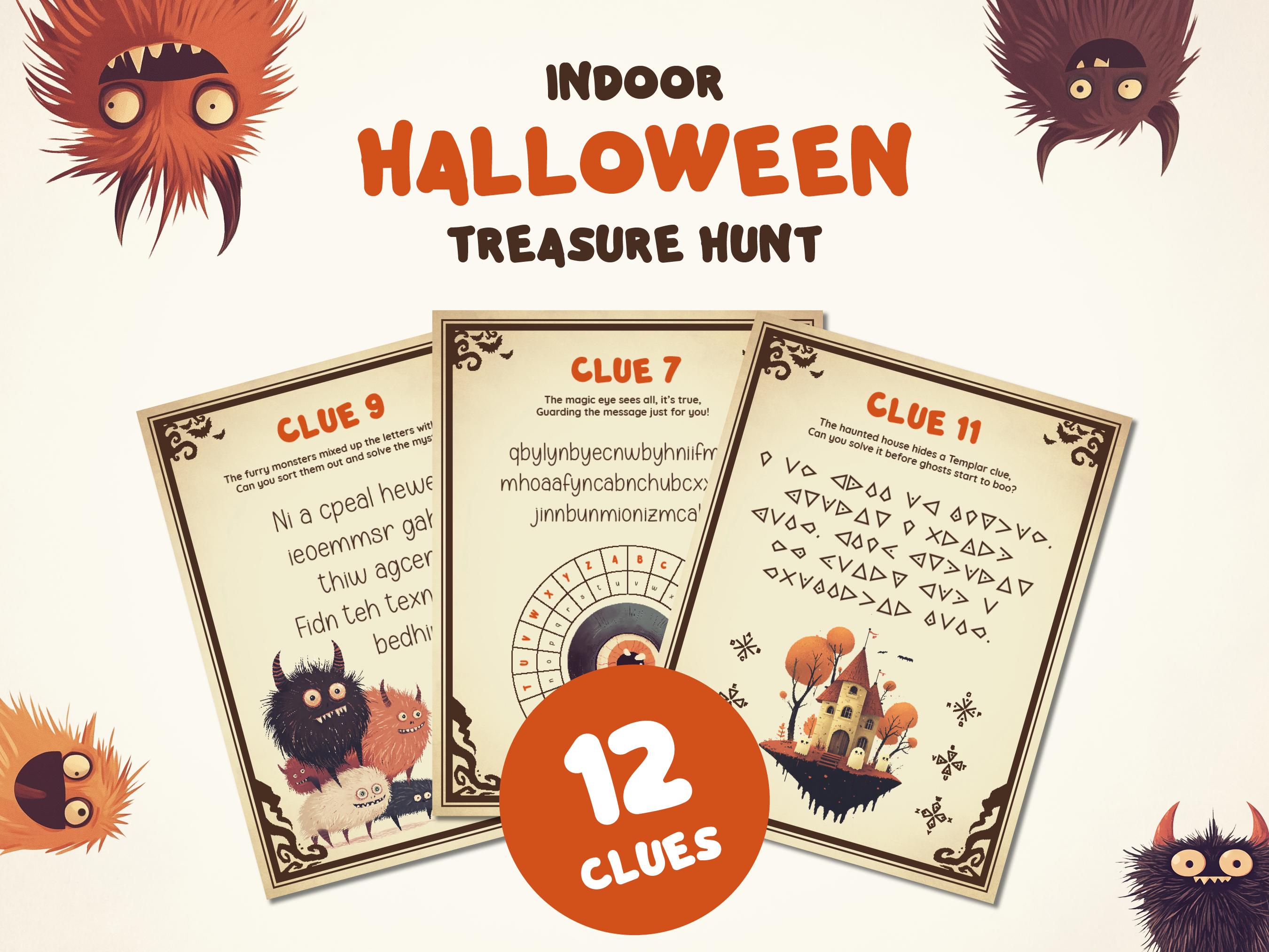 Halloween Treasure Hunt Clues, Monster Scavenger Hunt Clues, Indoor ...