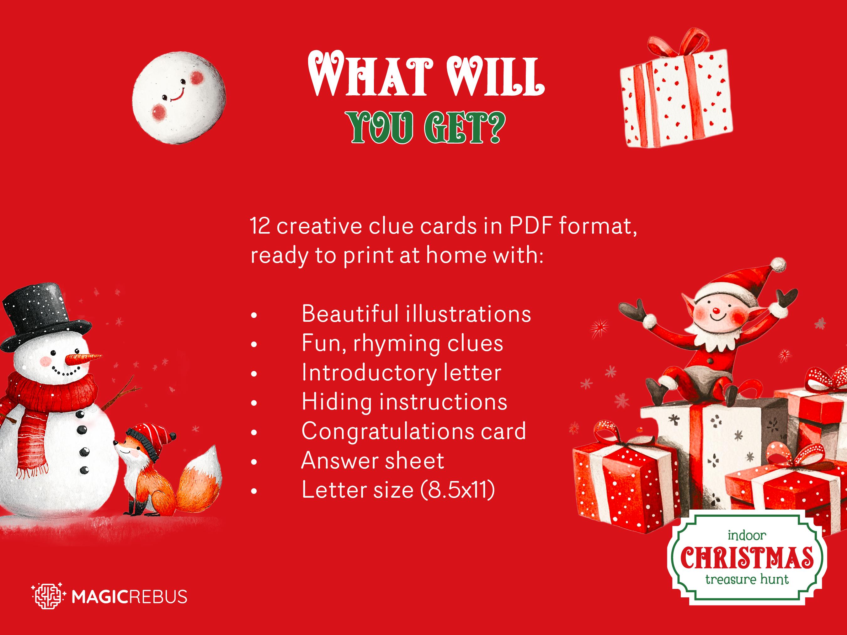 Christmas Treasure Hunt Clues for Kids, Holiday Scavenger Hunt, Indoor ...