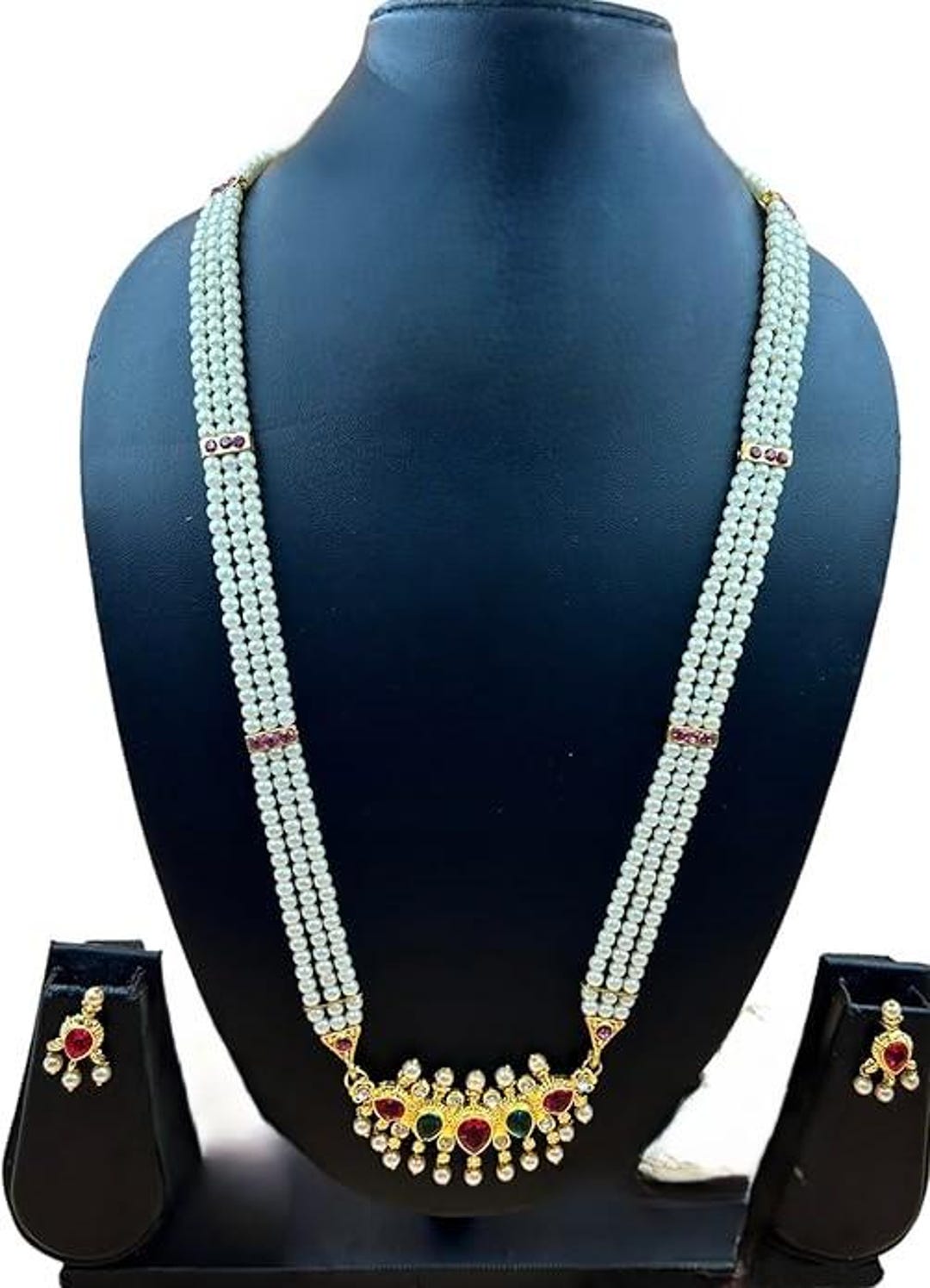 Maharashtrian Style Tanmani Set With Marathi Nath, Earrings, and Pearl ...