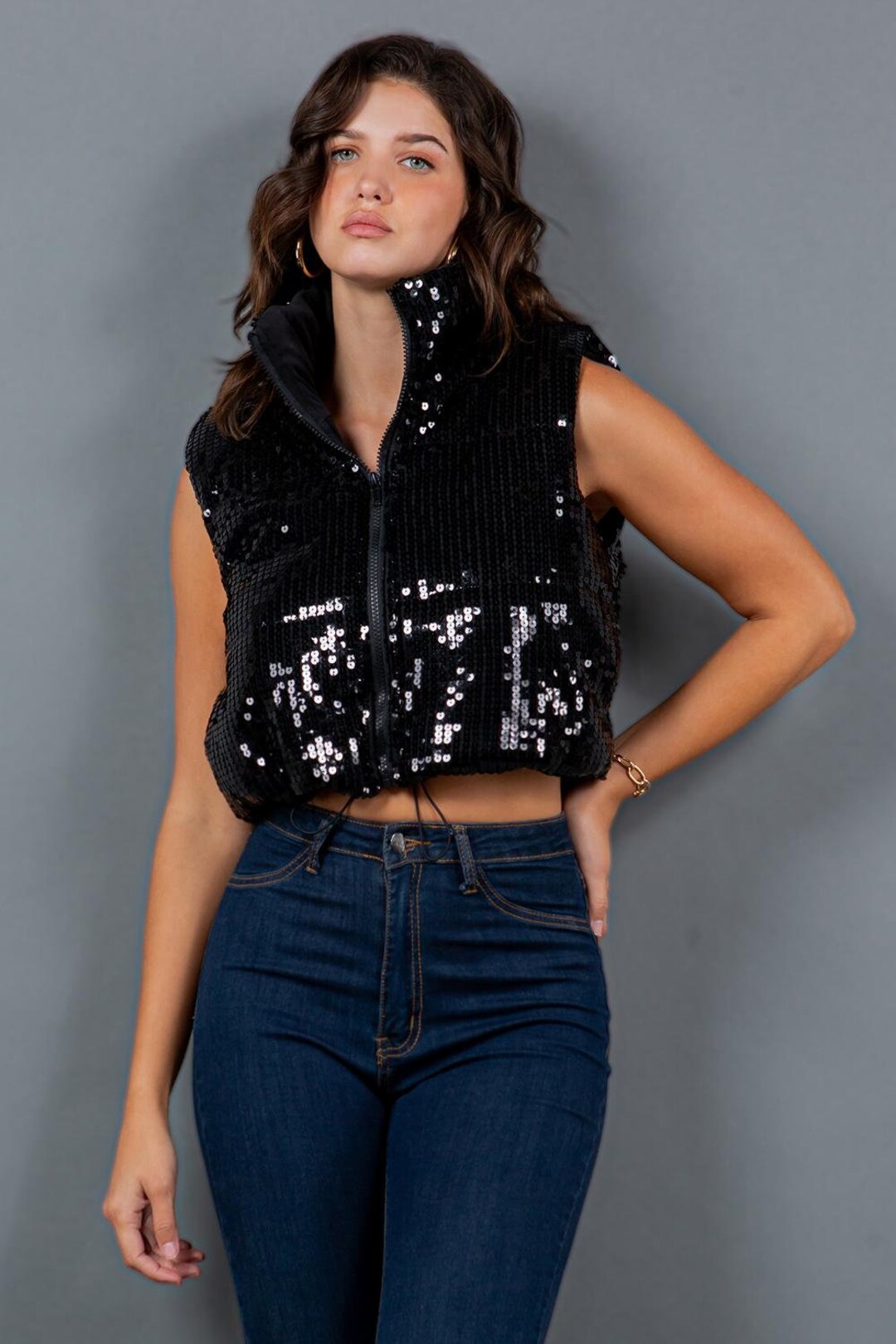 Sequin Puffer Vest - Etsy