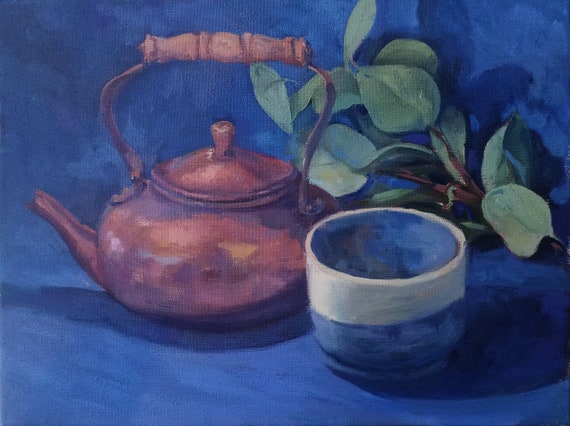 Still Life With Teapot and Leaves - Etsy