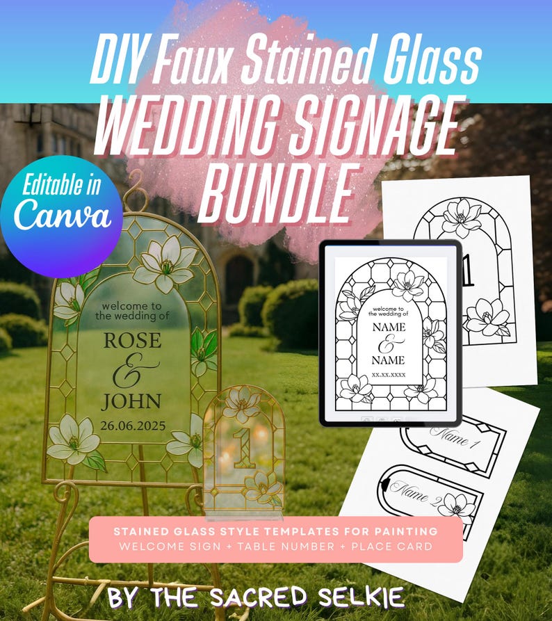 Faux Stained Glass Event Signage Stencil Template DIY Bundle – Classic ...