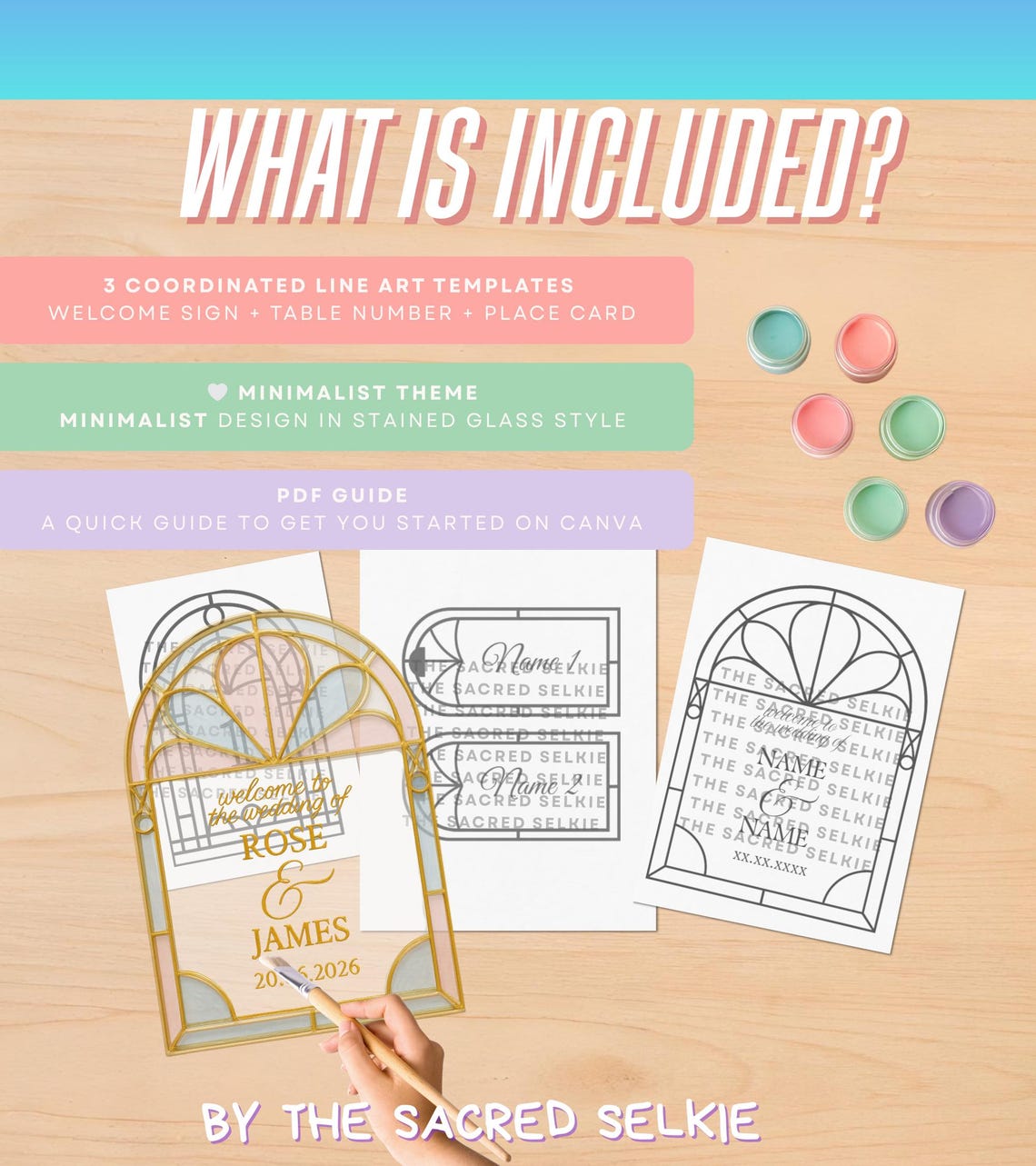 Faux Stained Glass Event Signage Stencil Template DIY Bundle ...