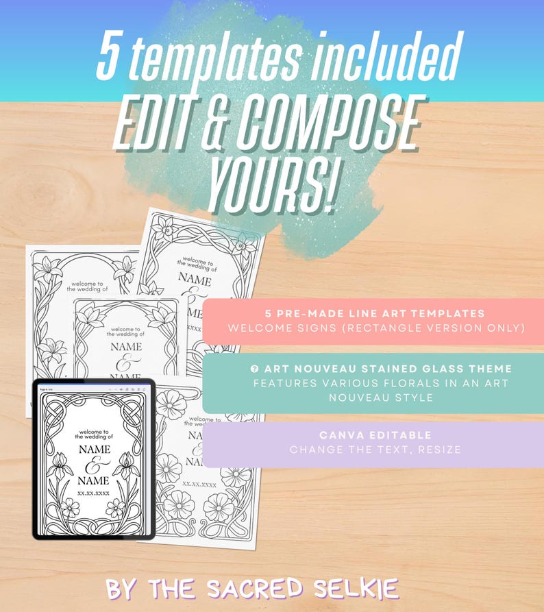Stained Glass Painting Welcome Sign Template Bundle – Art Nouveau ...