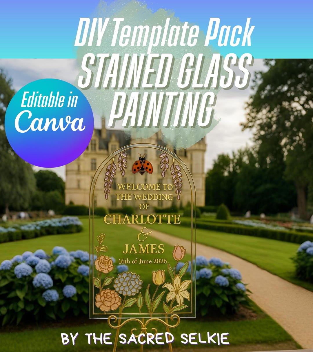Stained Glass Painting Floral Welcome Sign Pack – DIY Digital Canva ...