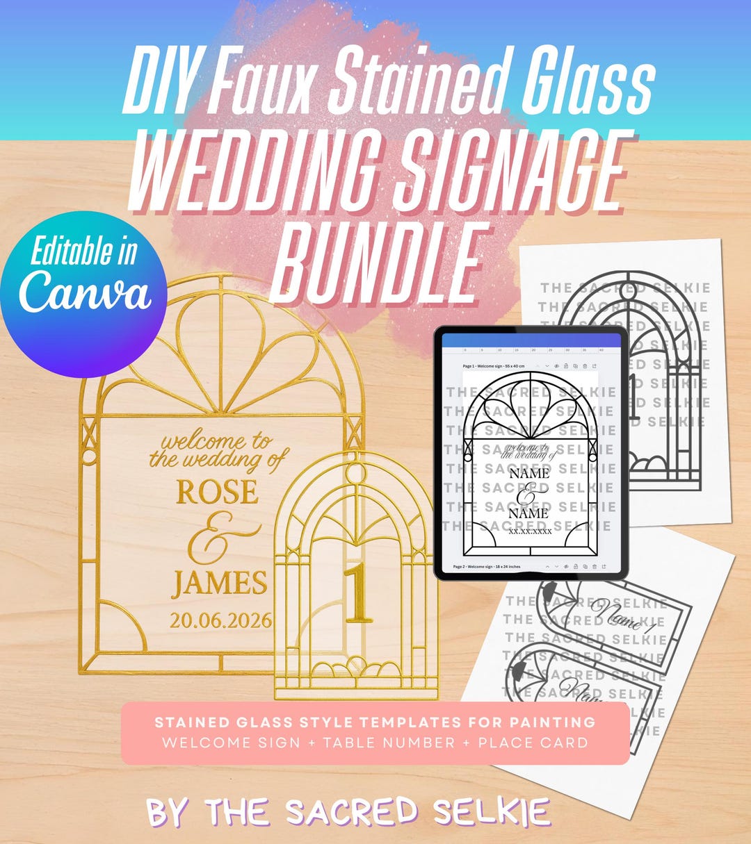Faux Stained Glass Event Signage Stencil Template DIY Bundle ...