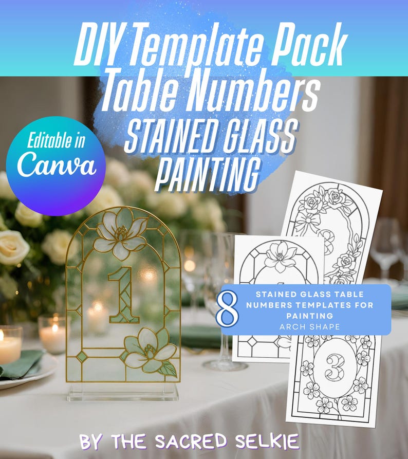 DIY Faux Stained Glass Painting Table Number Cards Template Bundle ...