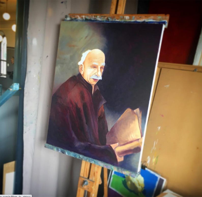 ALBERT EINSTEIN Humanoid Robot, Unique Oil on Canvas, Rembrandt ...