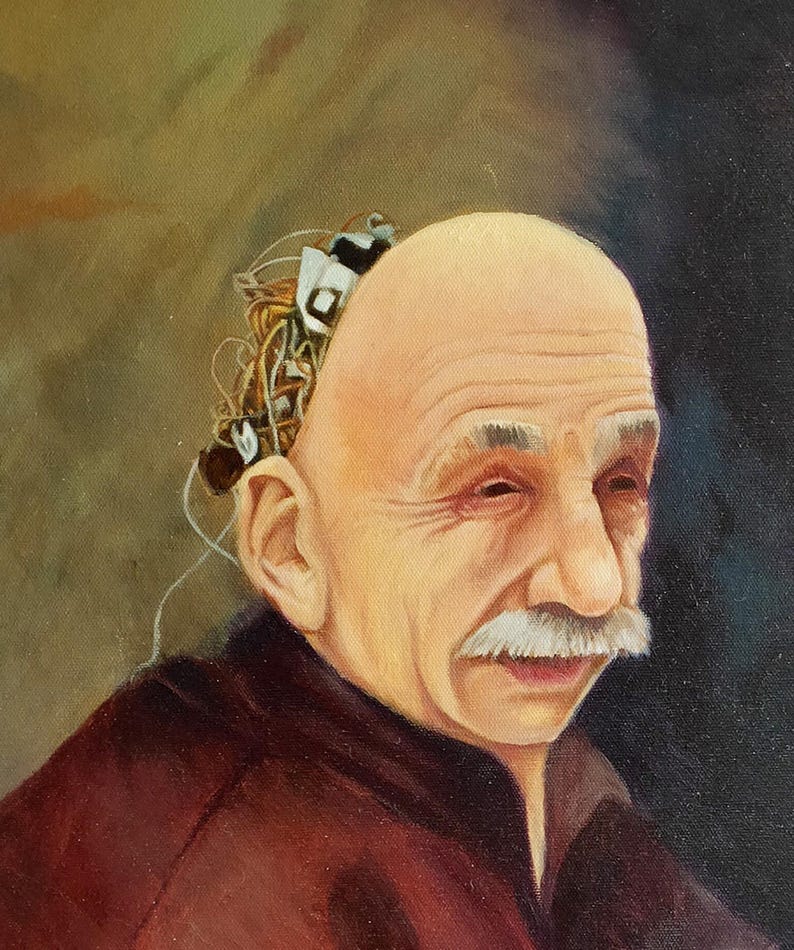 ALBERT EINSTEIN Humanoid Robot, Unique Oil on Canvas, Rembrandt ...