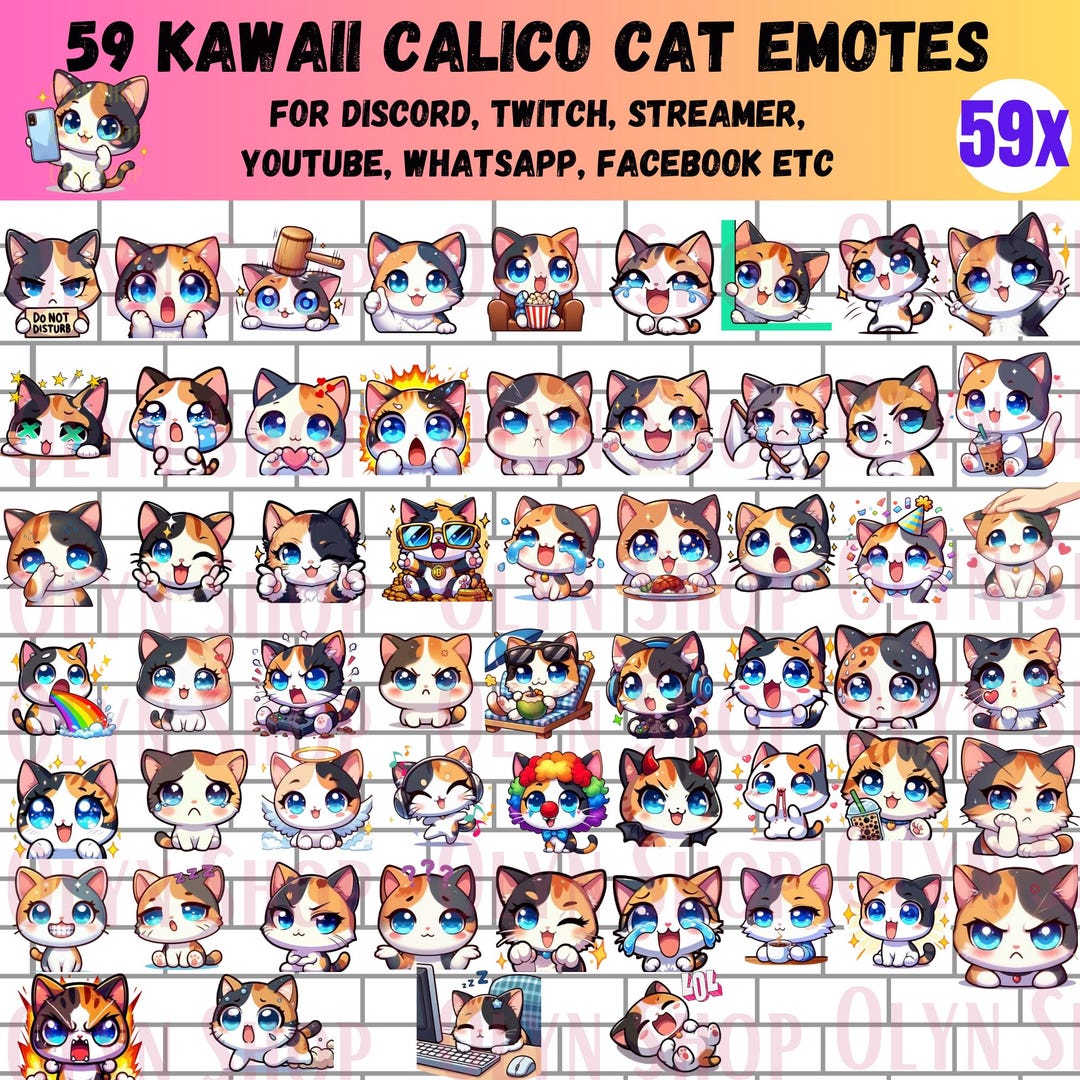 59 Chibi CALICO CAT EMOTES Pack Whatsapp | Twitch | Discord | Youtube ...