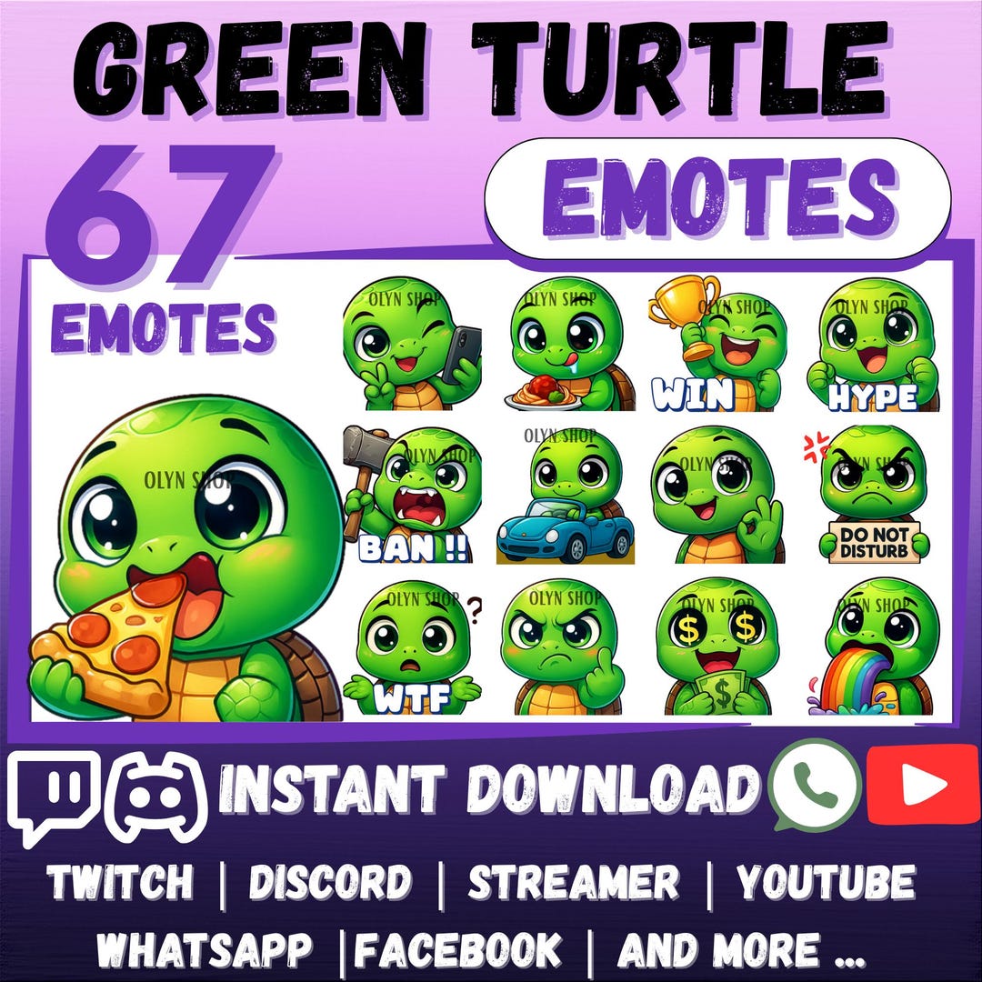 67x Green Turtle Emote Emoji Pack Whatsapp | Twitch | Discord | Youtube ...